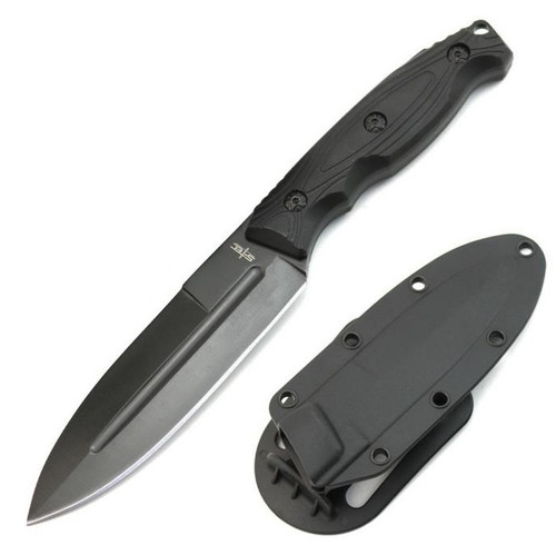 Stec 9" Black Fixed Blade Full Tang Knife with ABS Swivel Sheath - Pure ...