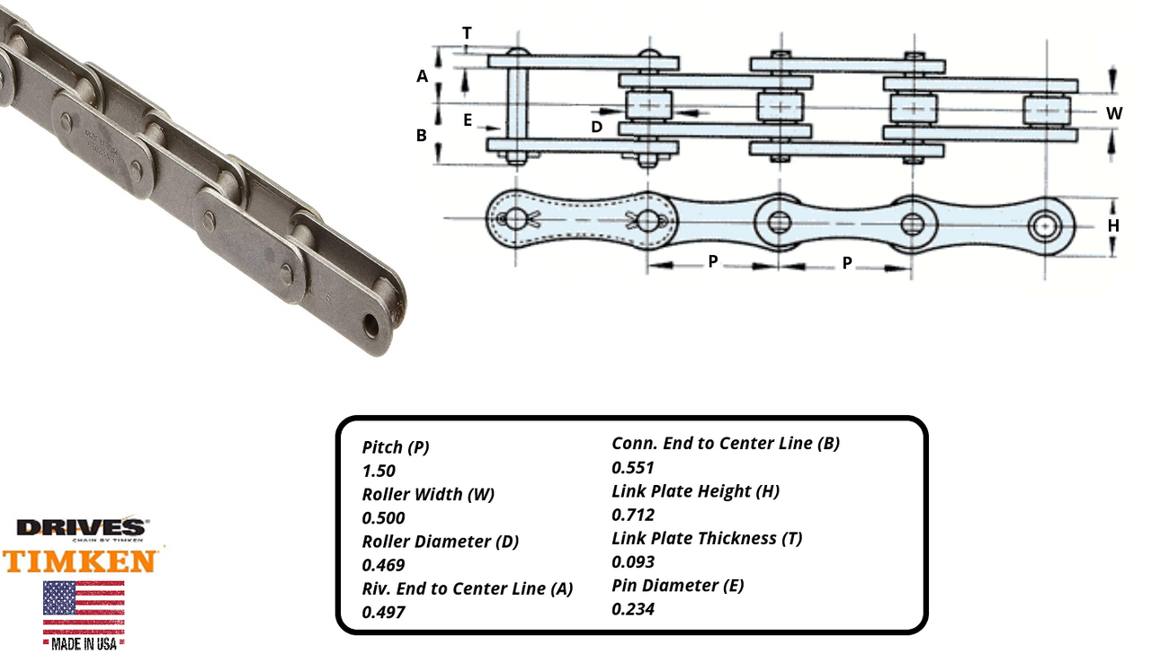 #2060 Single Strand Roller Chain 10 Foot Roll 1-1/2" Extended Pitch x 1 ...