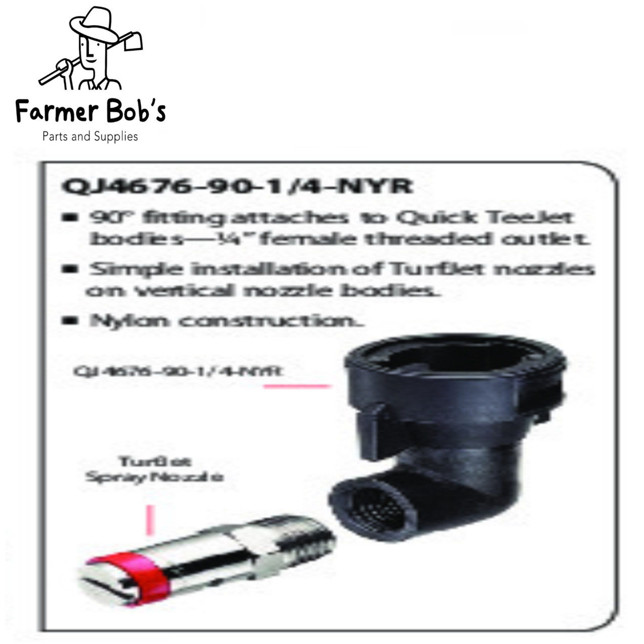 90° Nylon Quick TeeJet Cap w/ 1/4" NPT Female Threaded Outlet | QJ4676 ...