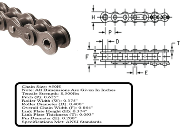 50H-1R Heavy Duty Roller Chain sold in 10 Foot Rolls (IMPORT ...
