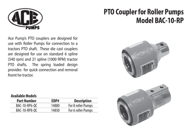 PTO Quick Coupler for Ace 6 Roller Pump | BAC-10-RP6-QC | Farmer Bob's