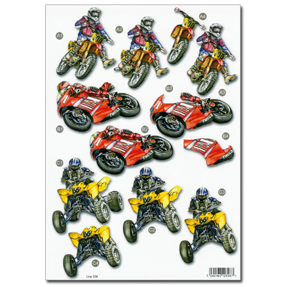 Racing Bikes| Die-Cut Decoupage Sheet | Craft UK | Outback Yarns