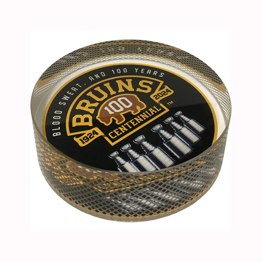 Bruins Centennial Photo Print Crystal Puck - Boston ProShop