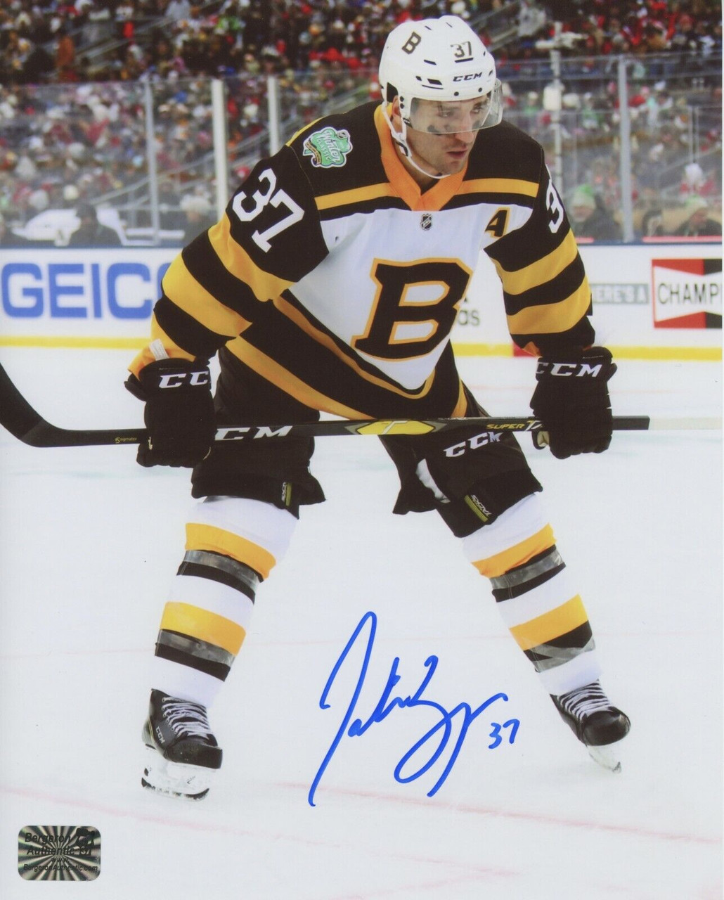 Patrice Bergeron Signed / Autographed 2019 Winter Classic Photo 8x10