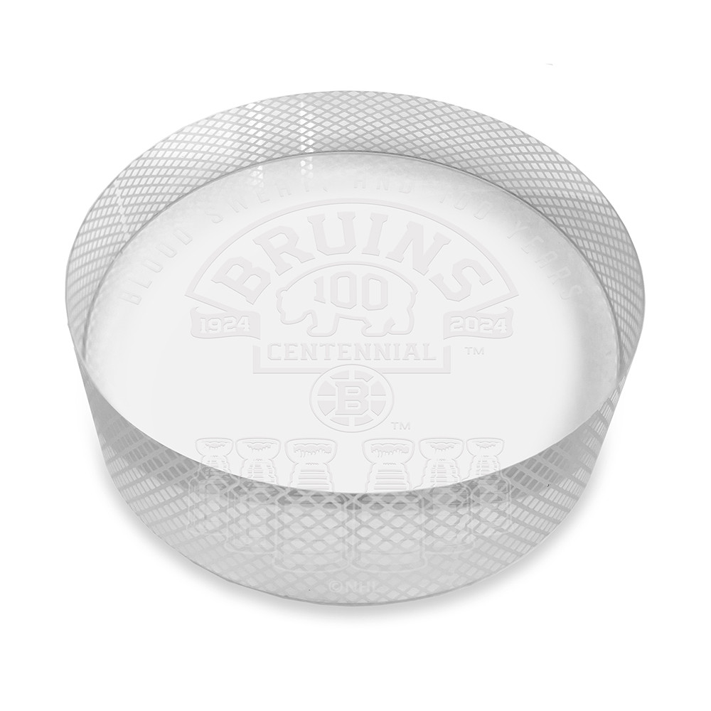 Bruins Centennial Laser Etch Crystal Puck - Boston ProShop