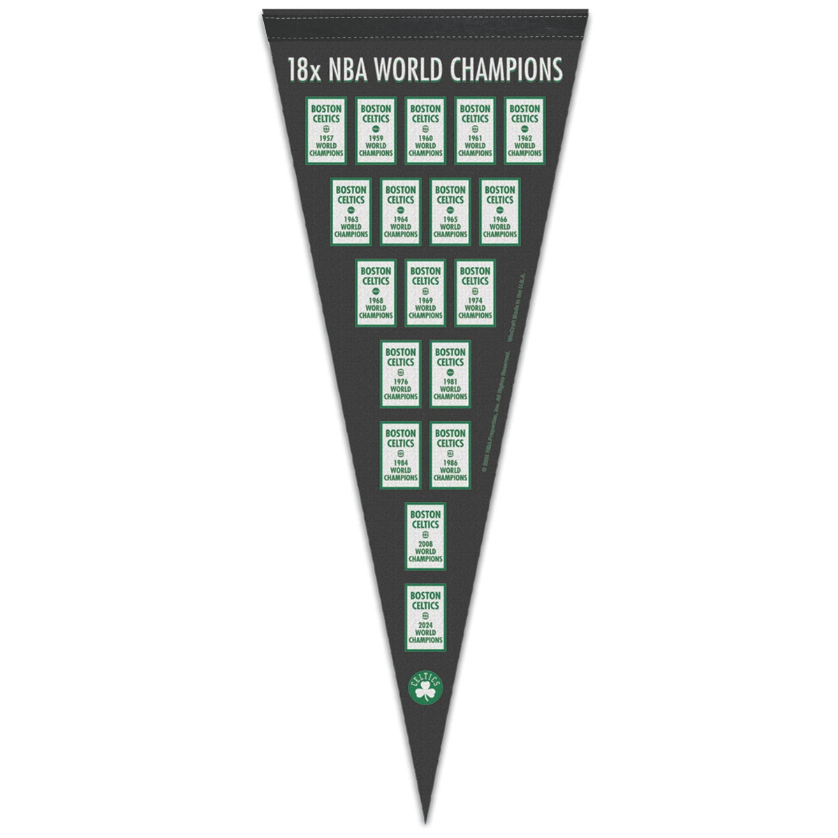 Celtics 18x NBA Champions Banners Pennant