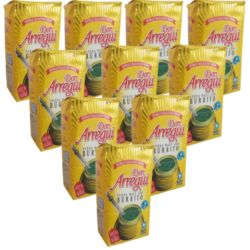 Don Arregui Yerba Mate Burrito, 500 g / 1.1 lb ea (pack de 10 unidades)