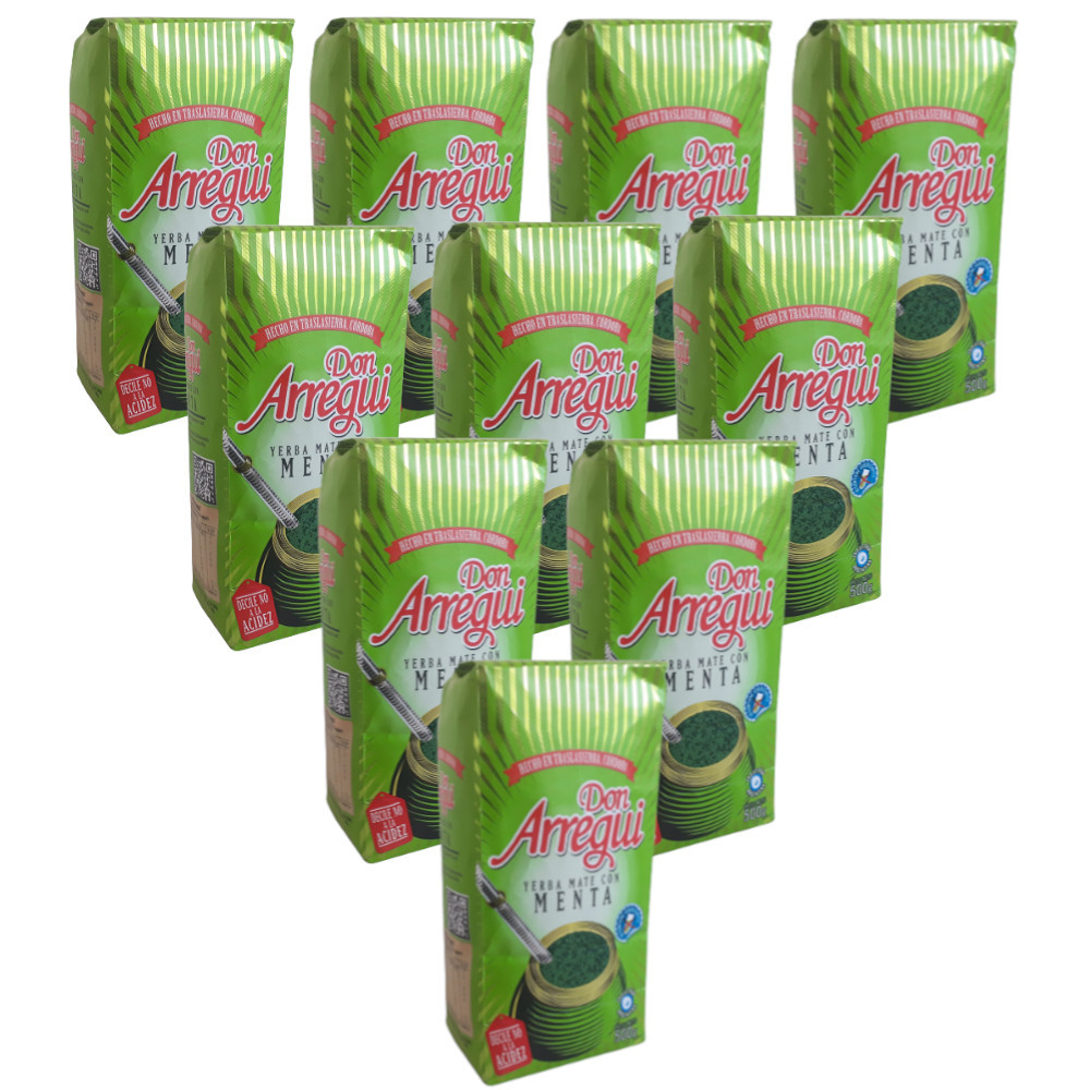 Don Arregui Yerba Mate Menta, 500 g / 1.1 lb ea (pack de 10 unidades)