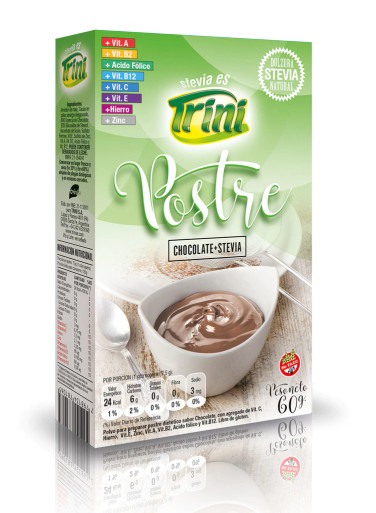 Trini Postre en Polvo Sabor Chocolate con Stevia, 60 g / 2.11 oz