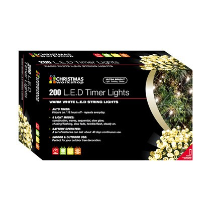 200 LED Battery Operated Timer Light - Warm White