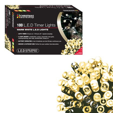100 LED Battery Timer Lights - Warm White