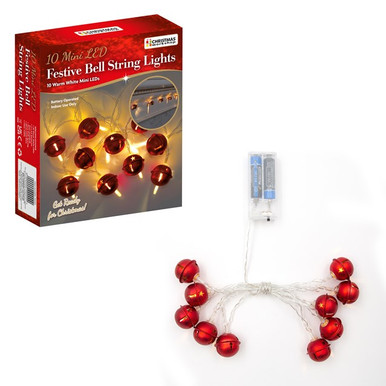 10 LED Red Bell String Lights Battery