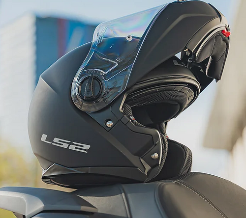 LS2 STROBE II Matte Black Solid Modular Helmet w/ Sunshield - Riders ...