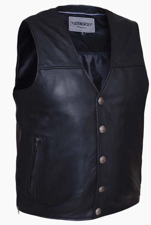 Mens Buffalo Nickel Snaps Premium Leather Vest - Riders Biker Supply