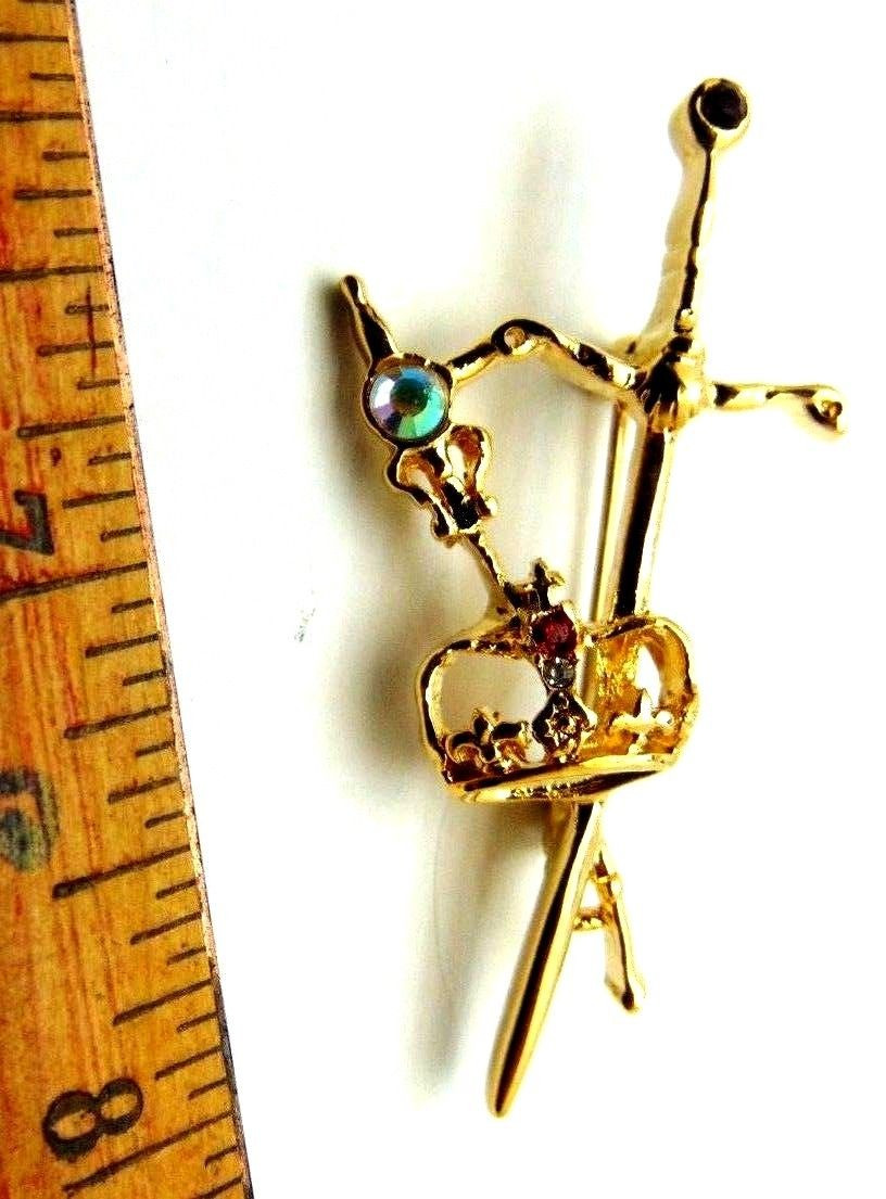 Sword Crown Dagger Saber Pin Brooch Rhinestone