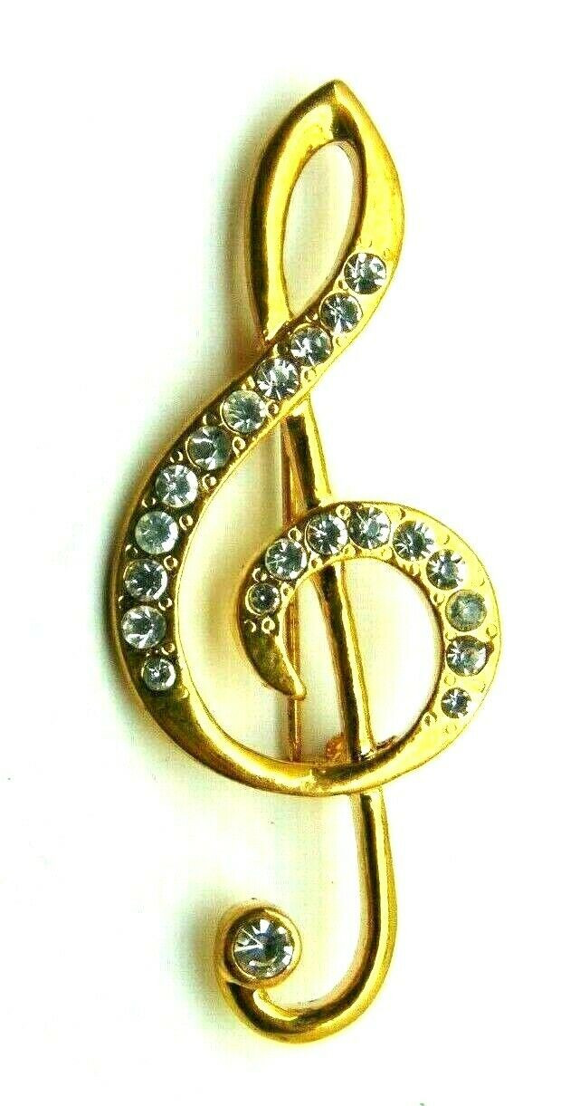 Treble Clef Pin Brooch Clear Rhinestone Crystal Music Note