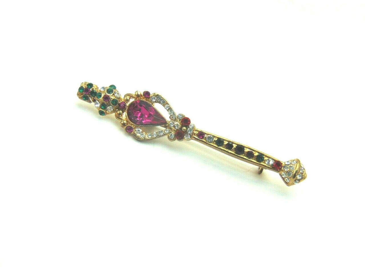 Scepter Pin Brooch Royal Mace Staff Rhinestone Crystal