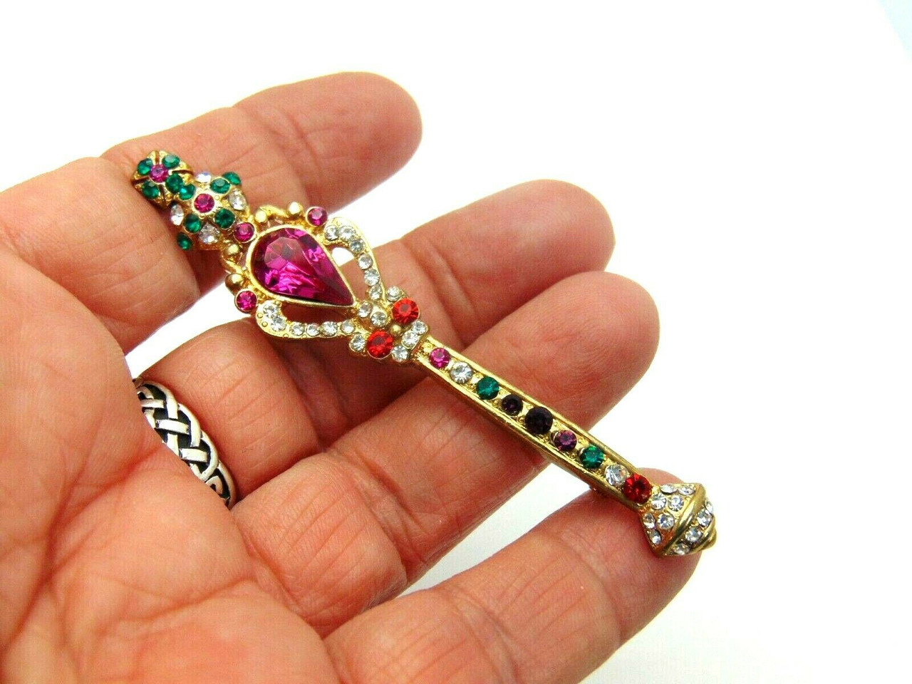 Scepter Pin Brooch Royal Mace Staff Rhinestone Crystal