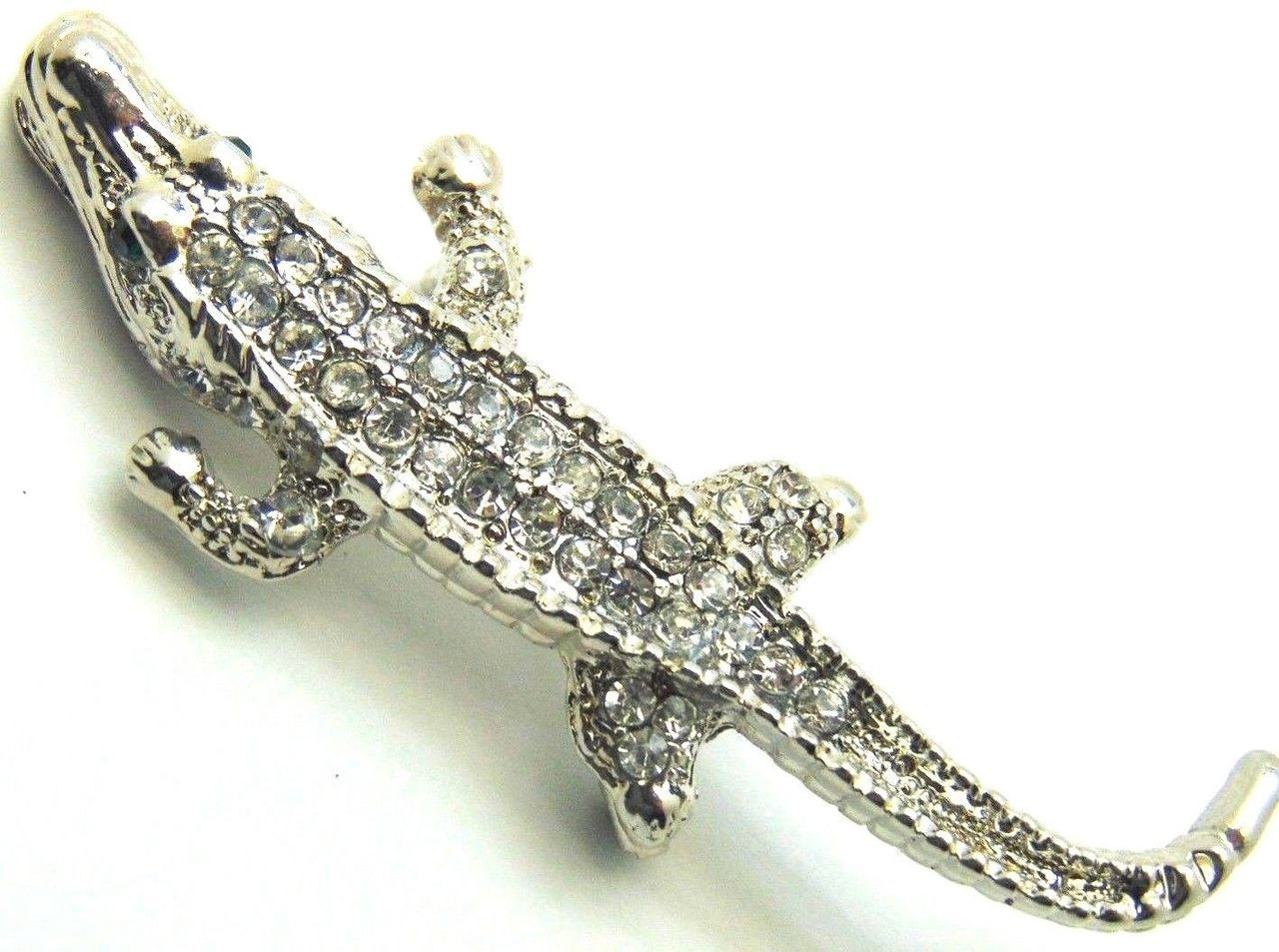 Alligator Crocodile Pin Rhinestone Crystal Black Eyes Gator Swamp ...