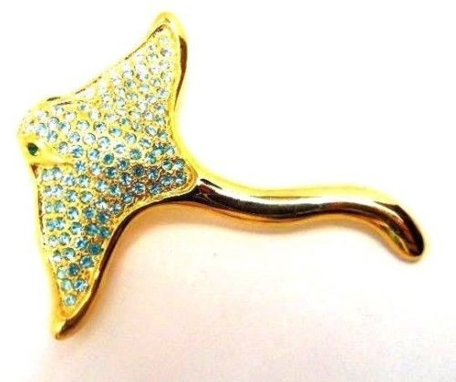 Stingray Fish Pin Shark Manta Ray Aquamarine Rhinestone Crystal