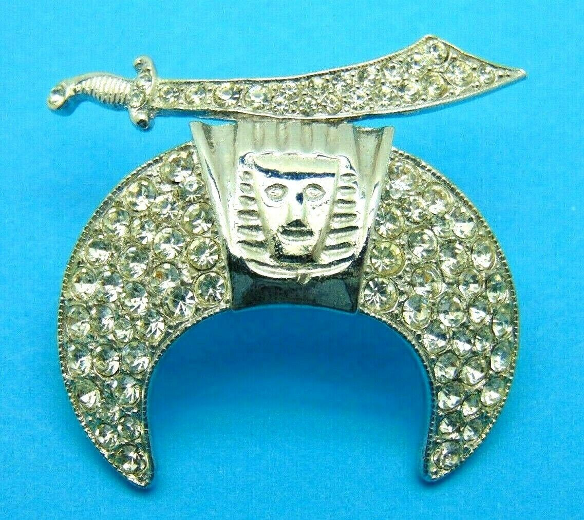 Masonic Brooch Pin Shriner Signed ORA Crest Rhinestone Freemason Saber ...