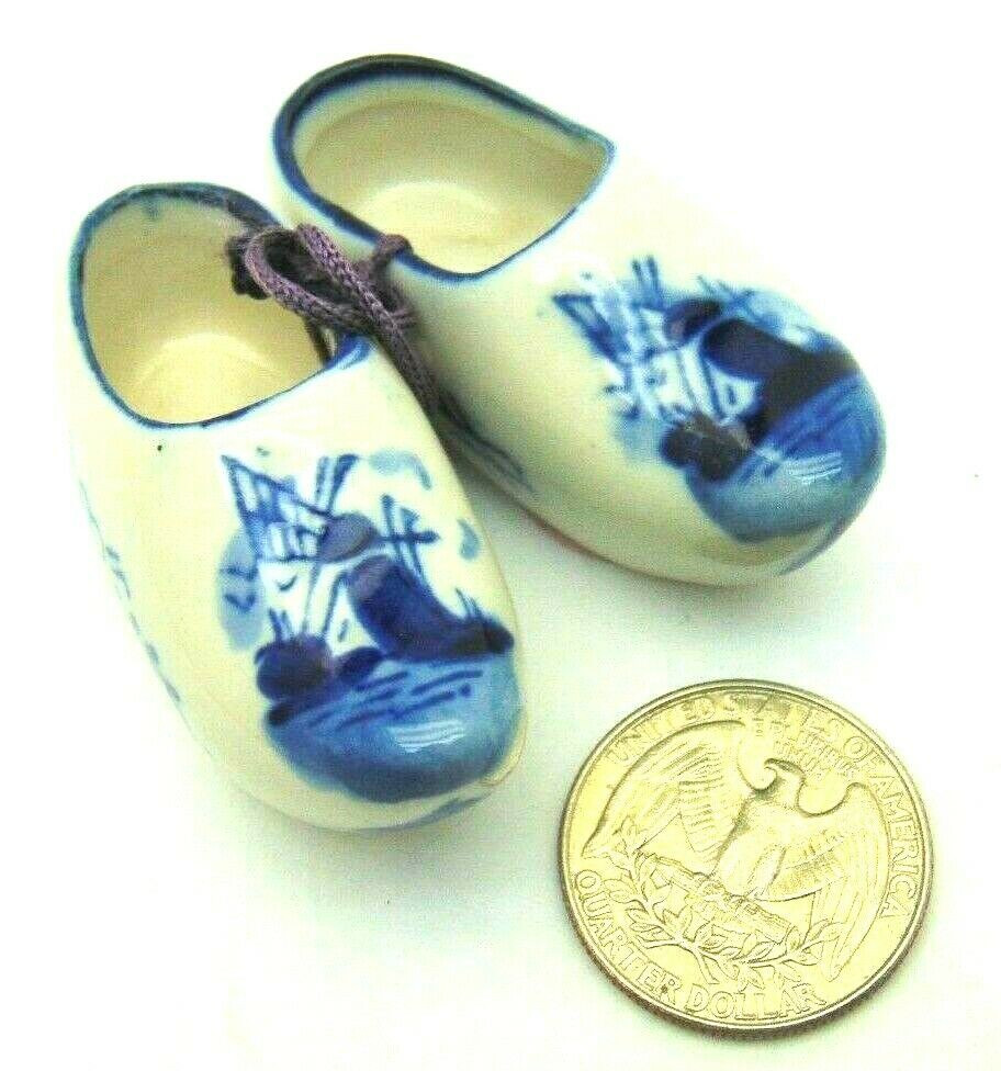 Vtg 2 Miniature PAIR Shoe Clog Hand Painted DELFT BLUE Holland Dutch ...