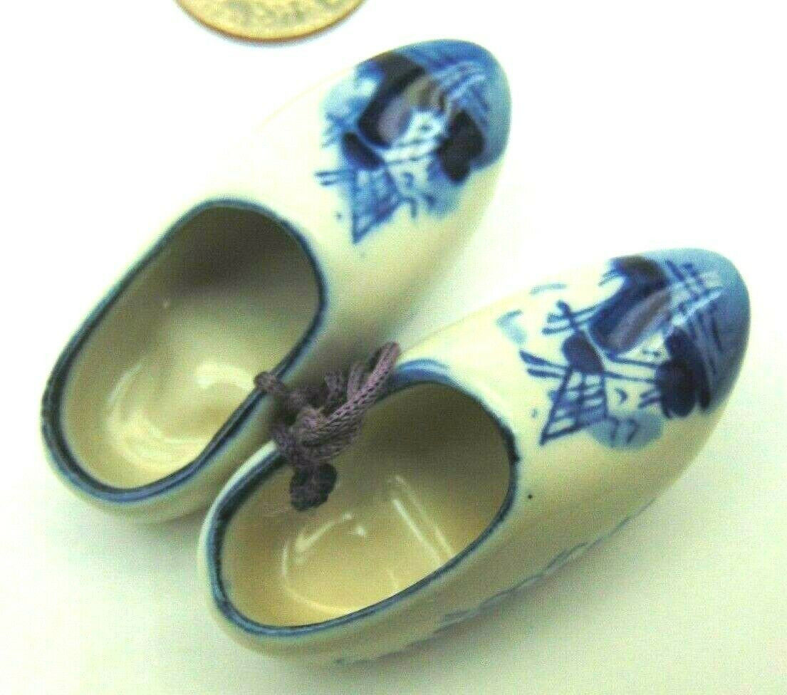 Vtg 2 Miniature PAIR Shoe Clog Hand Painted DELFT BLUE Holland Dutch ...