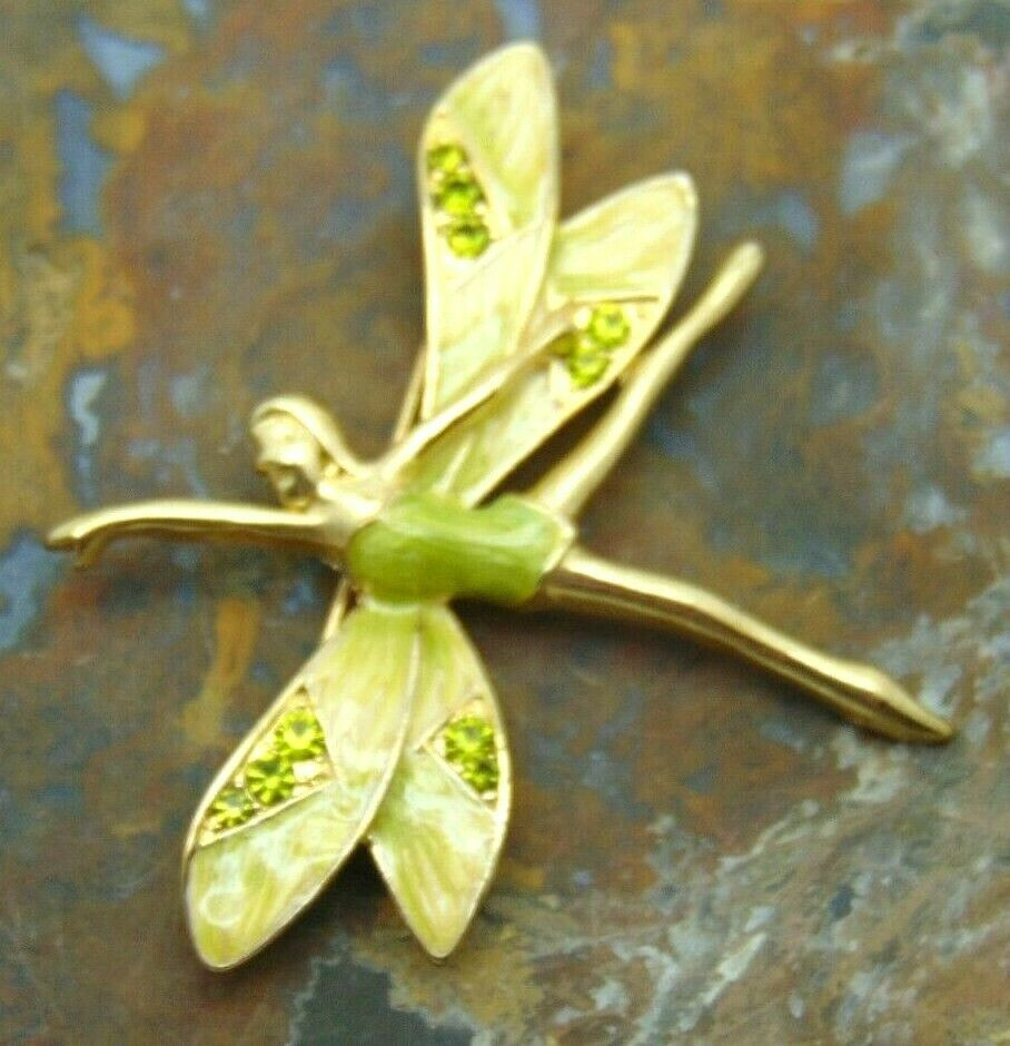 Olivine Fairy Pin Brooch Nymph Pixie Rhinestone Crystal Angel Tinkerbell