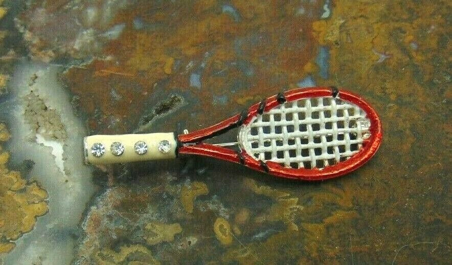 Tennis Racquet Racket Pin Red Frame Rhinestone Crystal DazzleCity