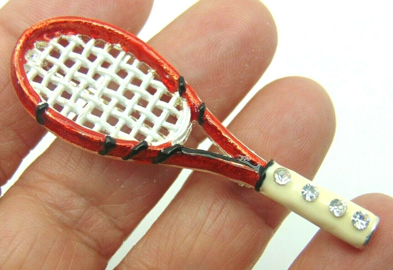 Tennis Racquet Racket Pin Red Frame Rhinestone Crystal DazzleCity
