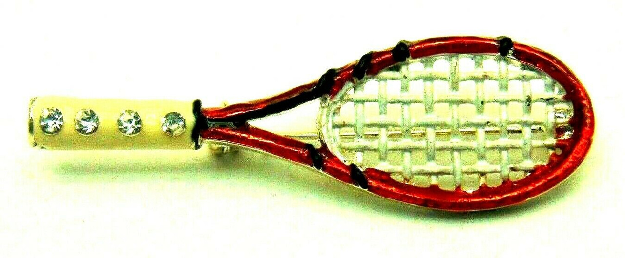 Tennis Racquet Racket Pin Red Frame Rhinestone Crystal DazzleCity