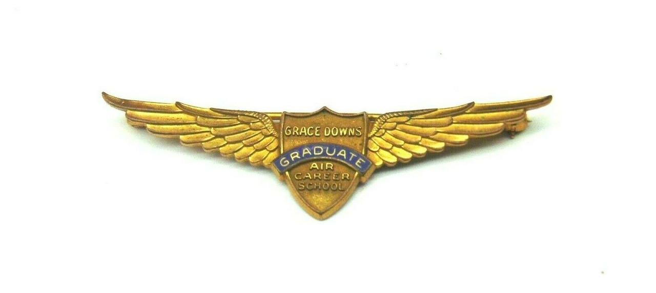 1965 Grace Downs Pin Stewardess Air Career School Graduation Wing