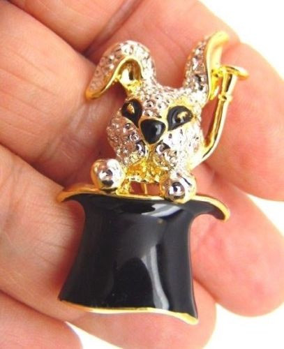 Magician's Rabbit Hat Pin Bunny Black Magic Alice Wonderland DazzleCity