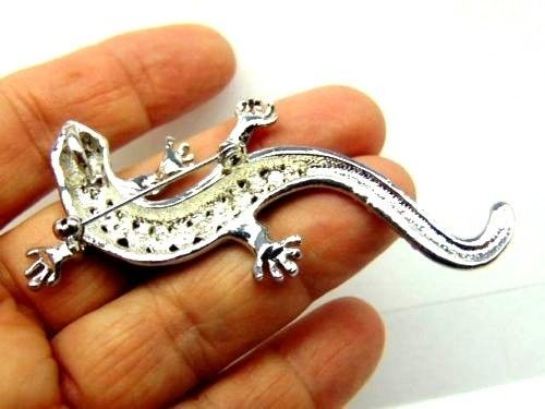Lizard Gecko Pin Chameleon Skink Salamander Brooch Rhinestone Pink Necklace