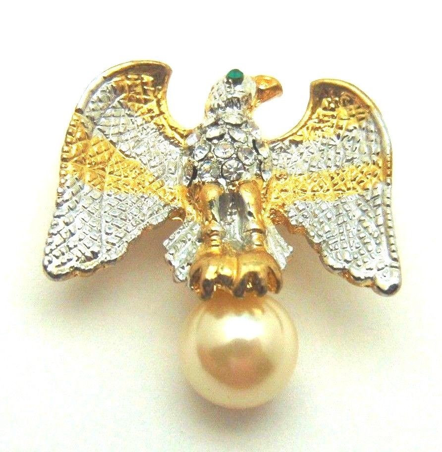 American Bald Eagle Pin Pearl Rhinestone Crystal USA Brooch
