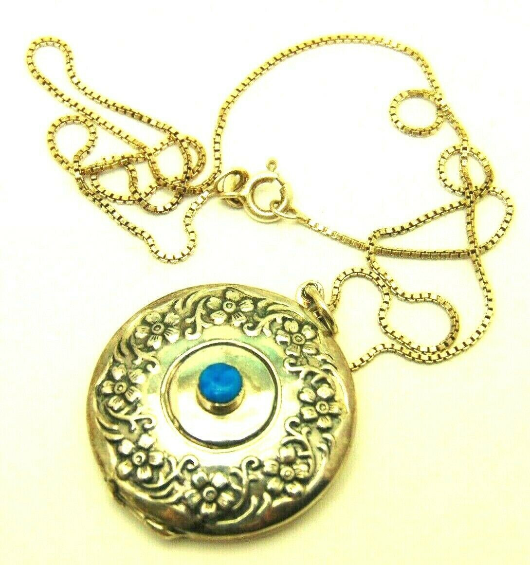 Sterling Silver Locket Stone Necklace 925 Pill Box Poison Chain