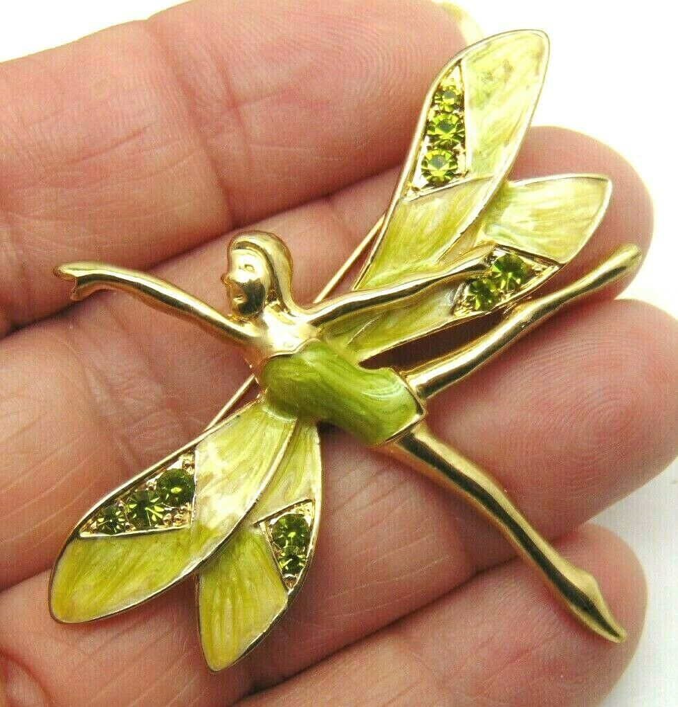 Olivine Fairy Pin Brooch Nymph Pixie Rhinestone Crystal Angel Tinkerbell