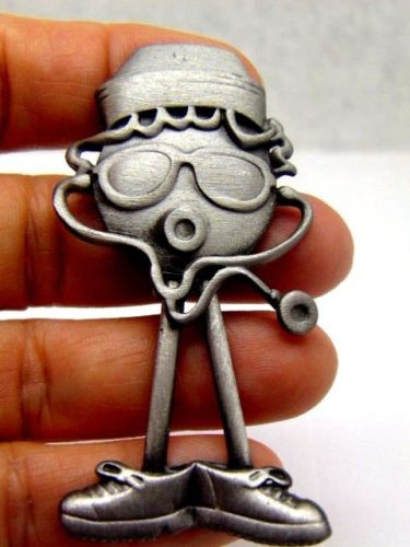 Nurse Pin Signed Stethoscope Cap Mechanical Hospital Brooch Vintage AJC