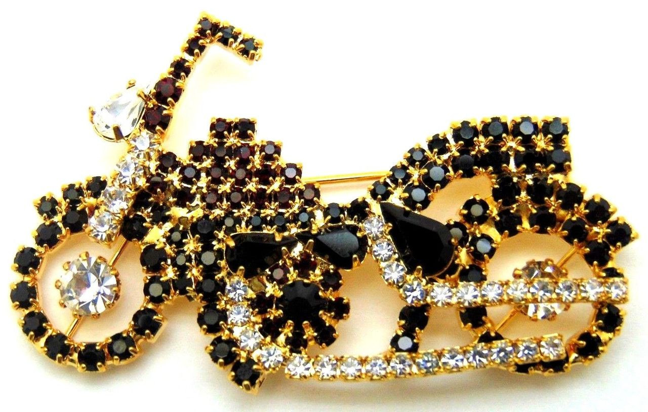 Motorcycle Brooch Pin Biker Rhinestone Crystal Motocross Racing