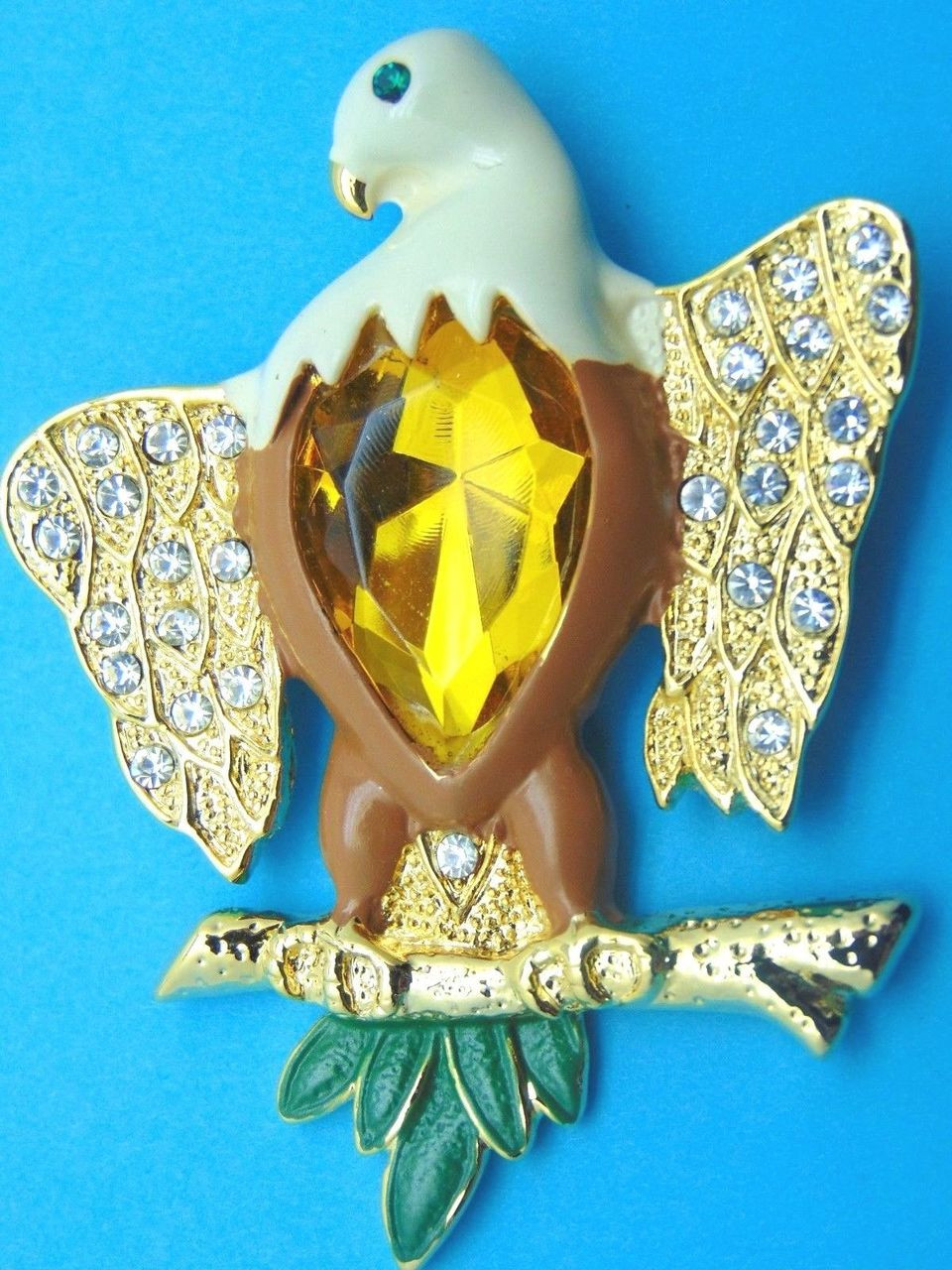 American Bald Eagle Pin Pearl Rhinestone Crystal USA Brooch