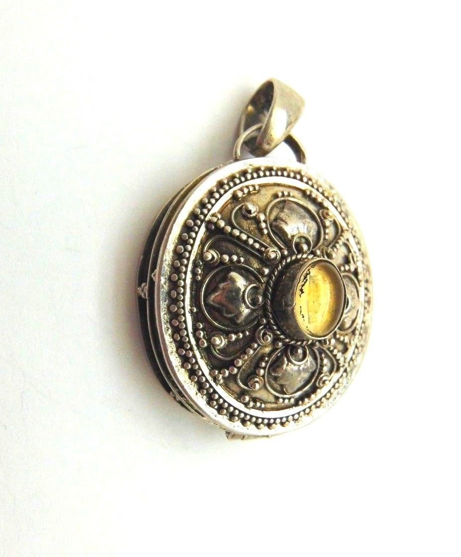 Sterling Silver Locket Stone Necklace 925 Pill Box Poison Chain