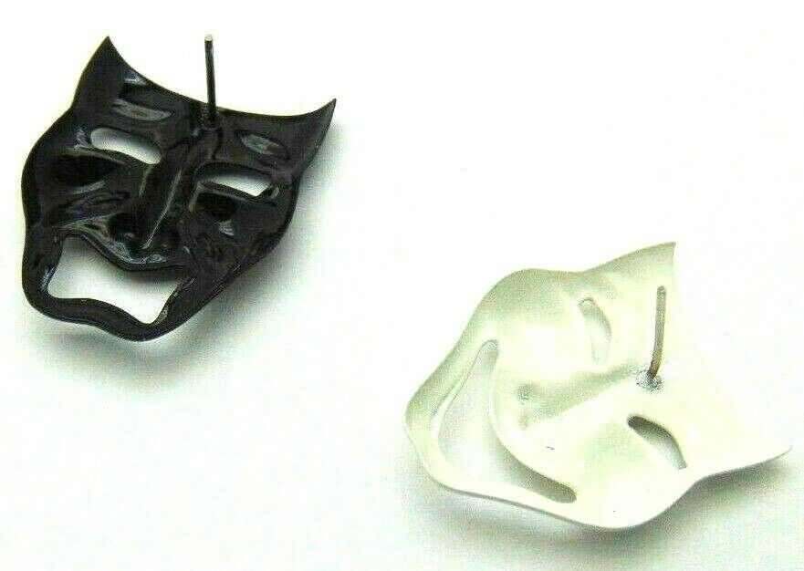 Comedy Tragedy Theater Earrings Pierced Actor Black White DazzleCity