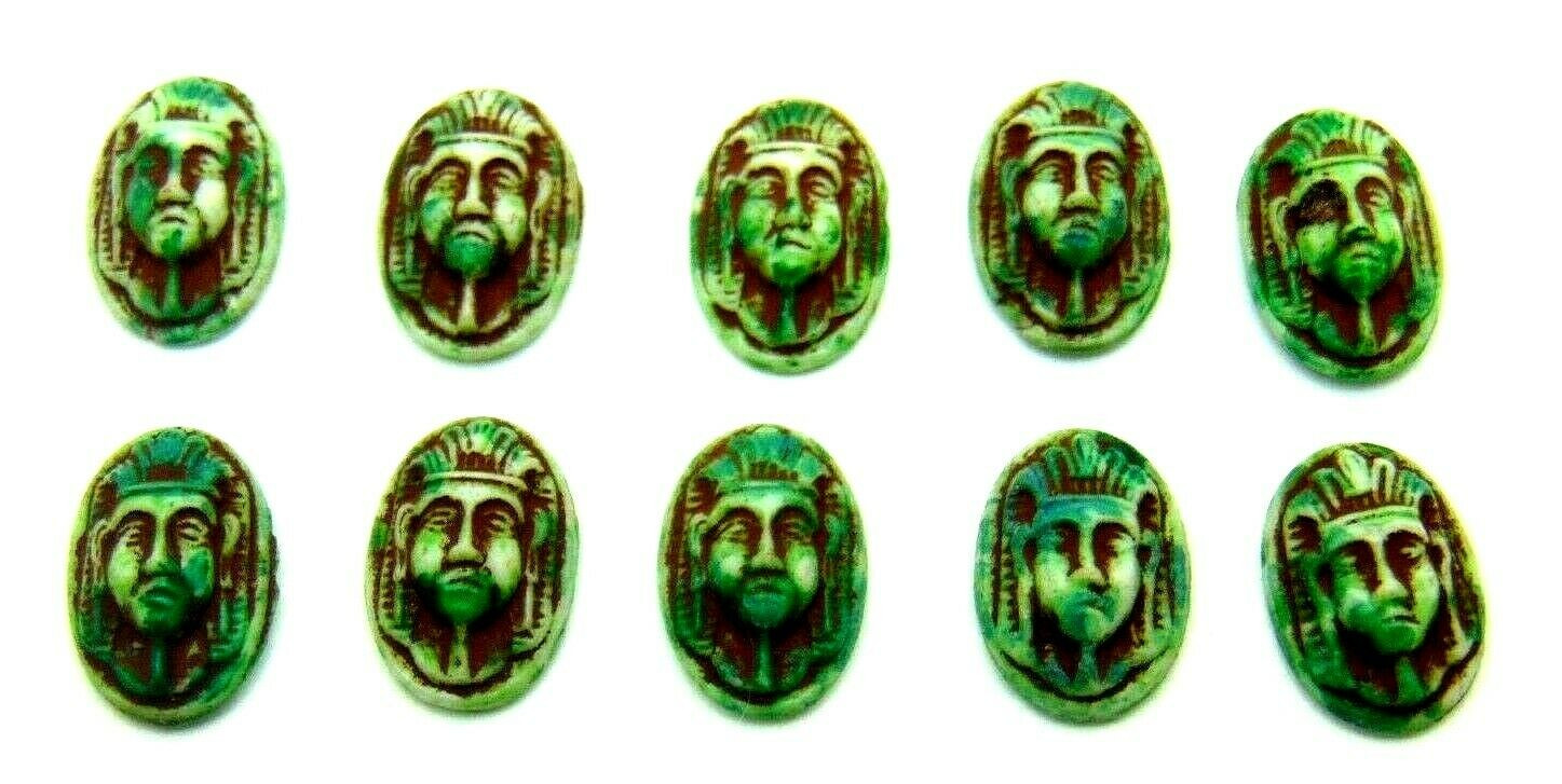 10 Egyptian Revival Green Pharaoh Cabochon Max Neiger Rare Art Deco Craft