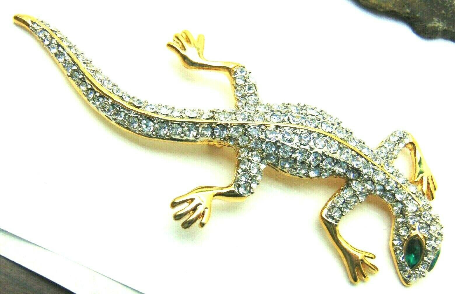 Lizard Gecko Salamander Pin Chameleon Komodo Dragon Rhinestone Crystal