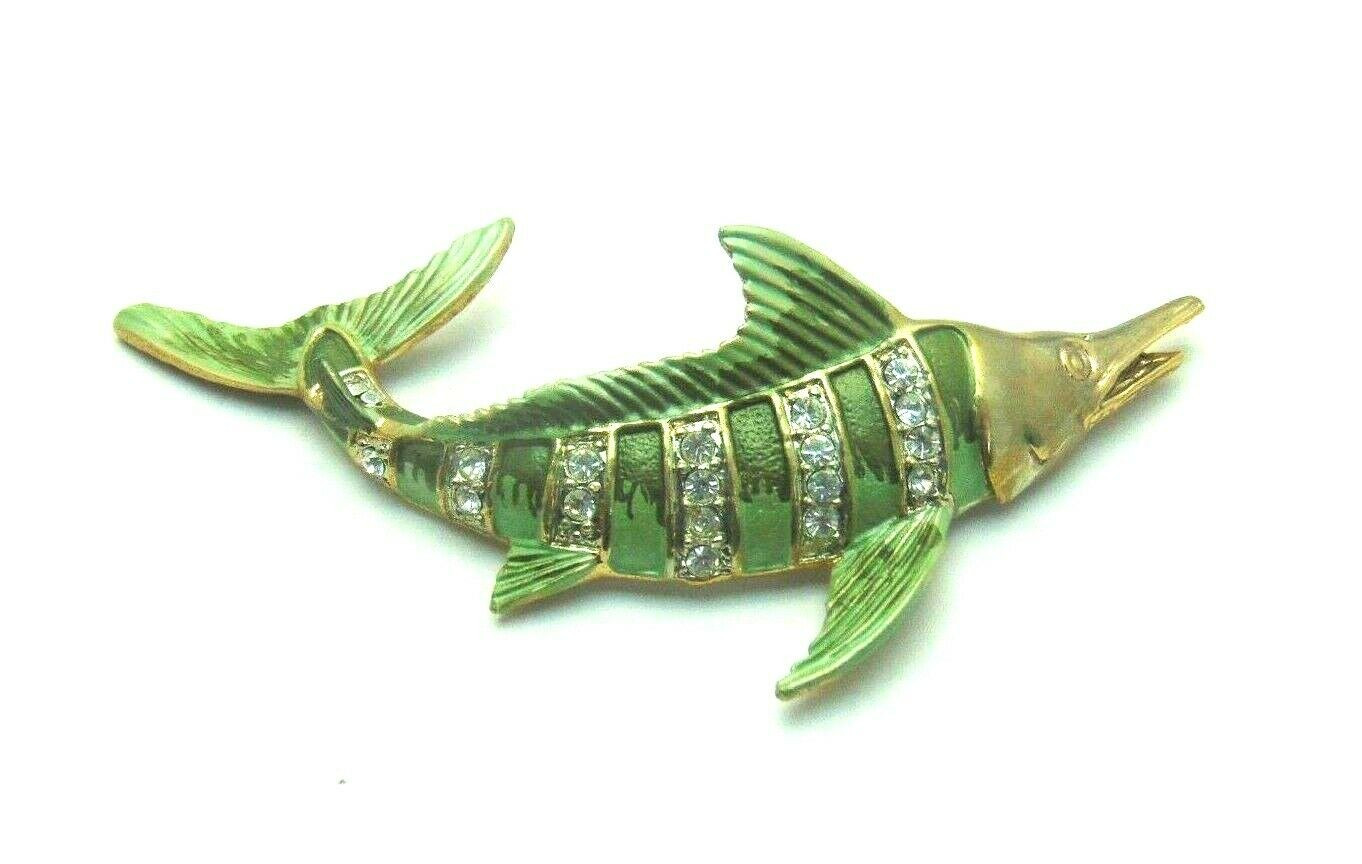 Sailfish Swordfish Pin Fish Yellowtail Brooch Rhinestone Crystal Marlin