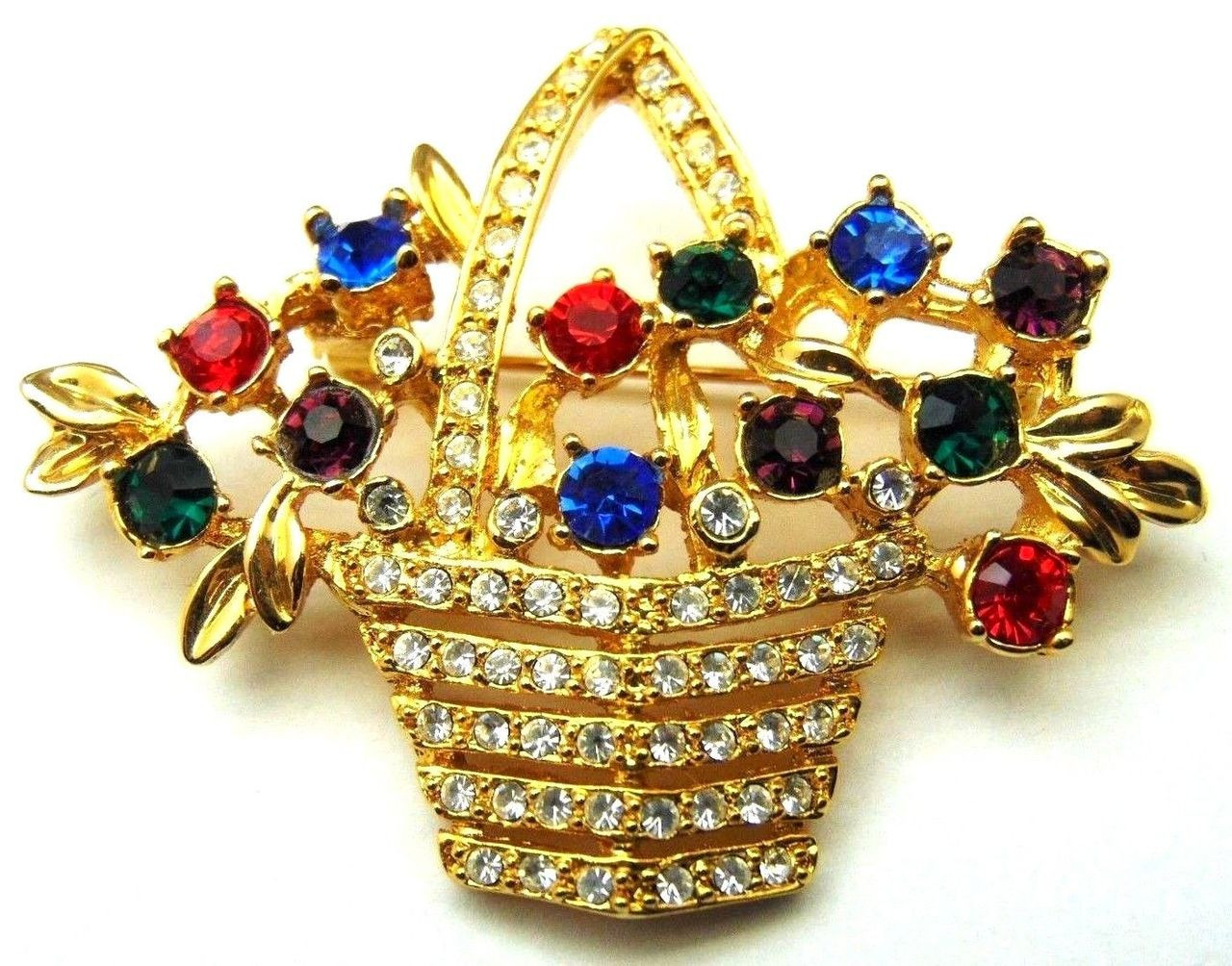 Bow Flower Basket Pin Easter Eggs Fruit Salad Rhinestone Crystal DazzleCity