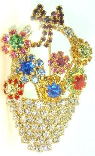 Bow Flower Basket Pin Easter Eggs Fruit Salad Rhinestone Crystal DazzleCity