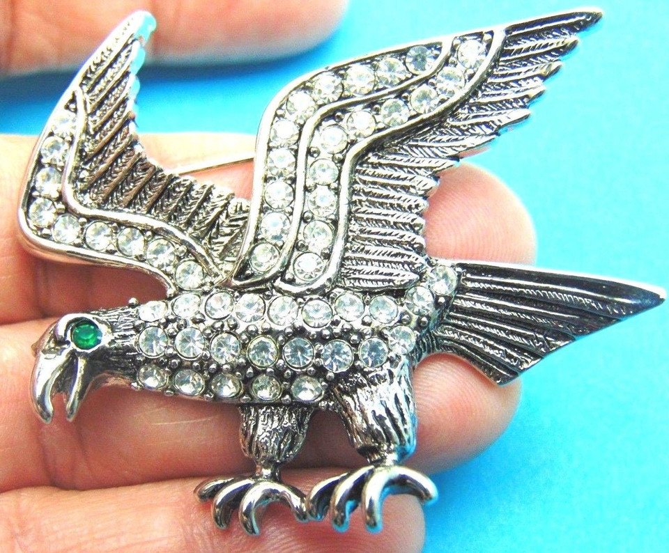 American Bald Eagle Pin Pearl Rhinestone Crystal USA Brooch