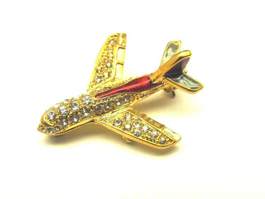 Jumbo Jet Airplane Pin Pilot Stewardess Rhinestone Crystal
