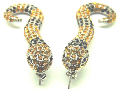 Rhinestone Snake Cobra Earrings Pierced Python Viper Venom Silver ...